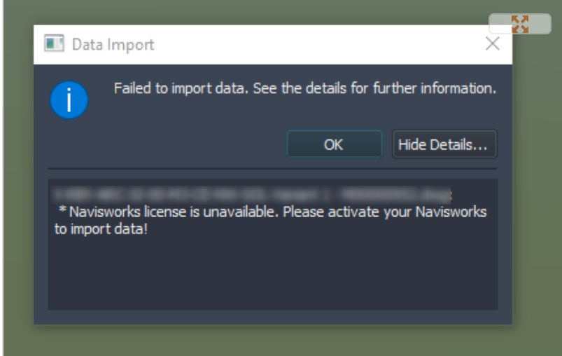 "Navisworks license is unavailable. Please activate your Navisworks to import data" when doing a ...