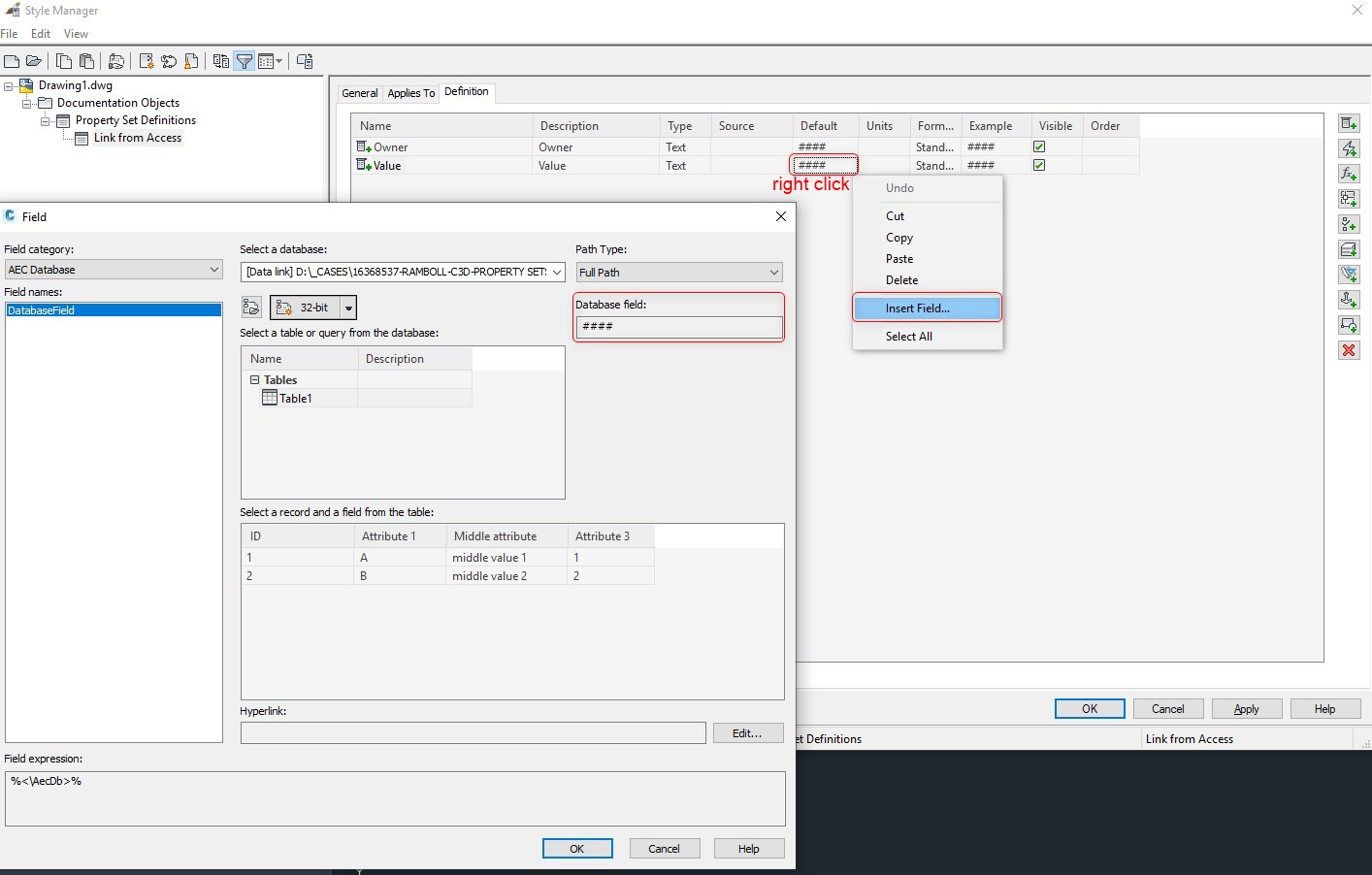 How to populate Civil 3D property sets data from an external database