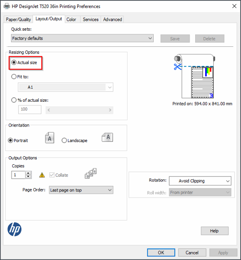 Incorrect printout size when plotting to a physical printer from ...