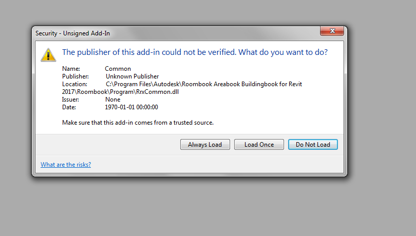 The code signing window always appears when launching Revit