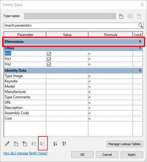 Re-ordering parameters using move up - move down buttons is not available in Revit