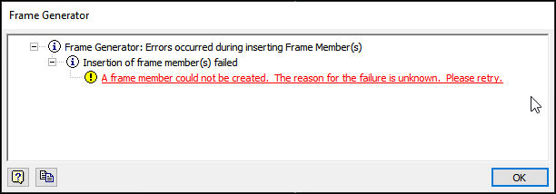 Unable to insert a frame from a migrated Content Center library in Inventor 2021
