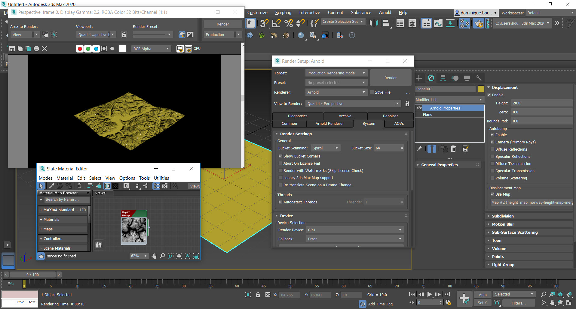 Applying Arnold Properties Displacement or Displace modifier lifts objects off the ground in 3ds Max