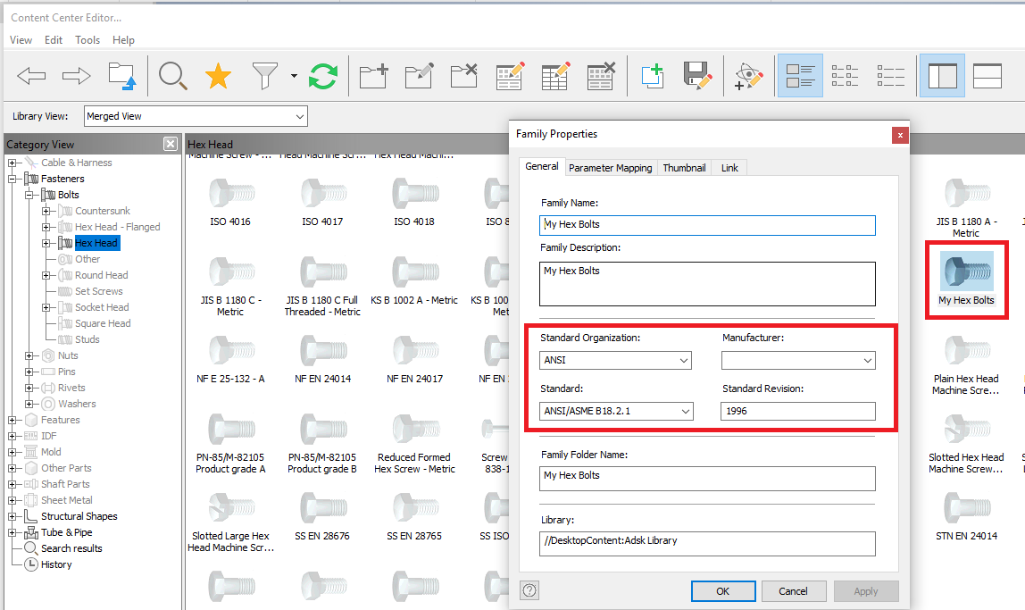 Custom Content Center parts not showing up in bolted connection wizard in Inventor
