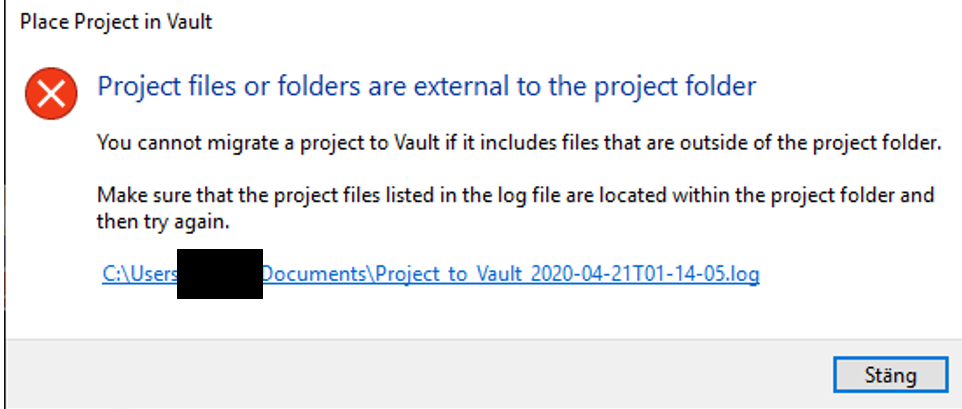 "Project files or folders are external to the project folder" appears ...