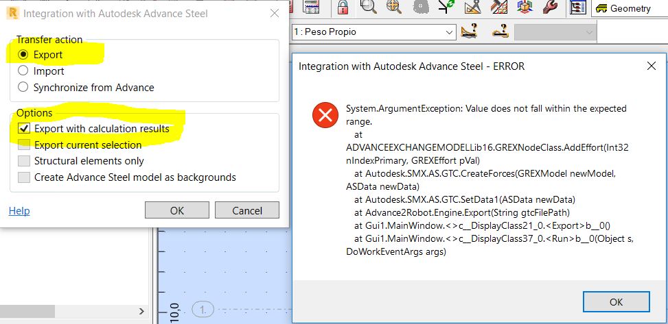 Integration with Advanced Steel Add-in crashes while model exporting from Robot Structutral Analysis