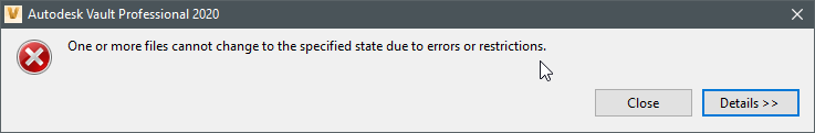 "One of more files cannot change to the specified state due to errors or restrictions" when ...