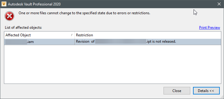 "One of more files cannot change to the specified state due to errors or restrictions" when ...