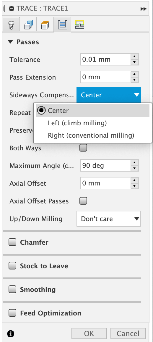 How to enable center compensation for 2D strategies in Fusion.