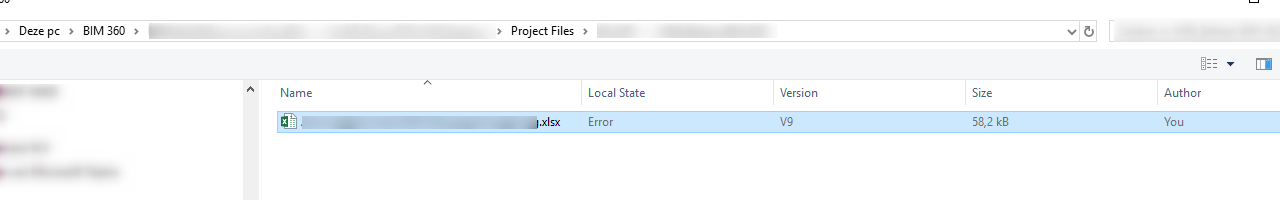 文件状态“错误”，后跟在Desktop Connector中读取元数据文件时出现异常