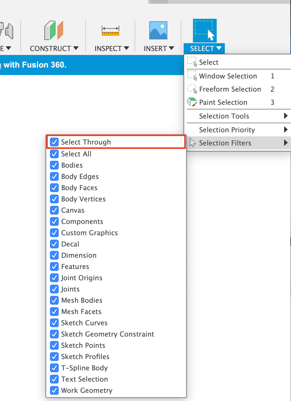 How To Select Or Internal Faces In Fusion 360