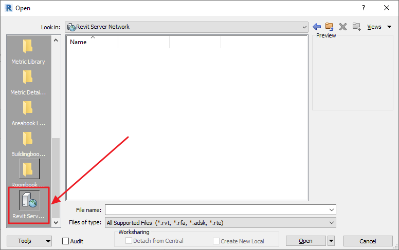 When clicking on Revit Server Network icon while opening or saving a project, Revit Server will ...