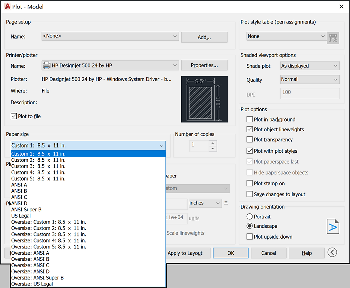 Paper Sizes Missing When Plotting From AutoCAD AutoCAD Autodesk 