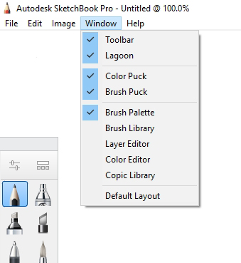 SketchBook Extras is missing in windows menu of SketchBook