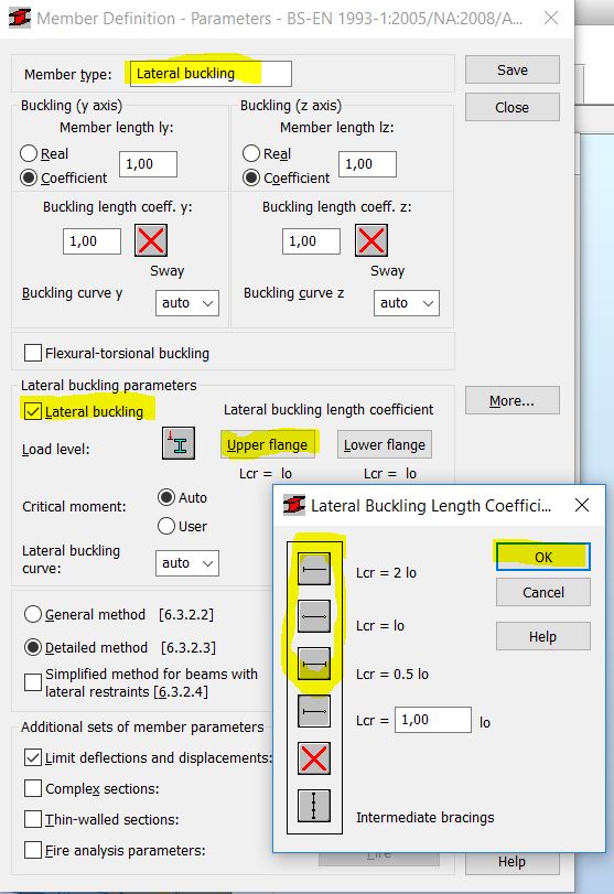 Which option should be used for lateral buckling length definition while steel member type ...