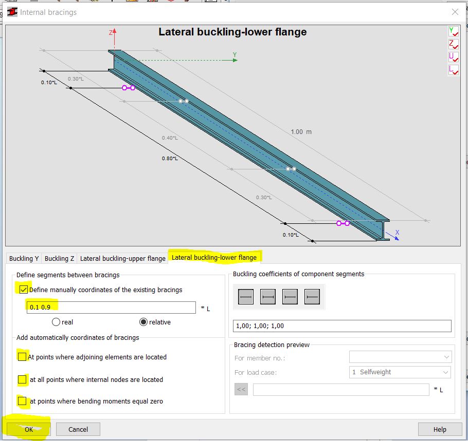 Which option should be used for lateral buckling length definition while steel member type ...