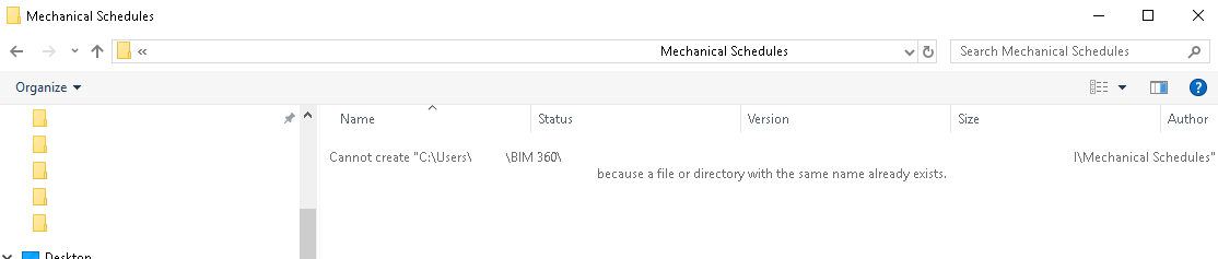 Cannot create "C:\Users\\BIM360.... because a file or directory with the same name already ...