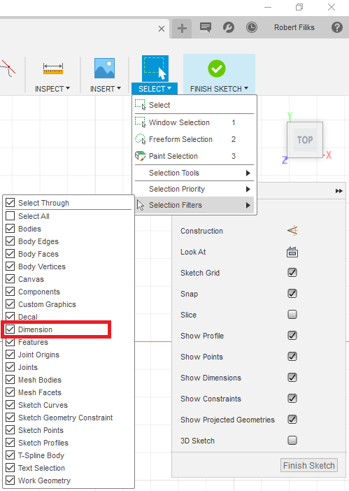 Cannot select dimension when editing the sketch in Fusion