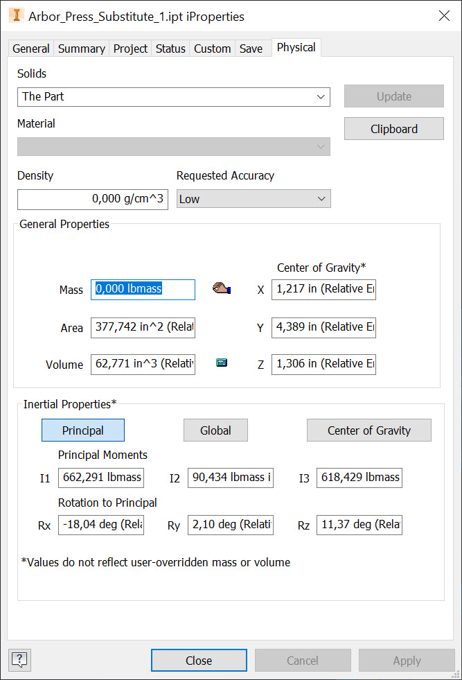 Inventor derived assembly as surface has full mass property