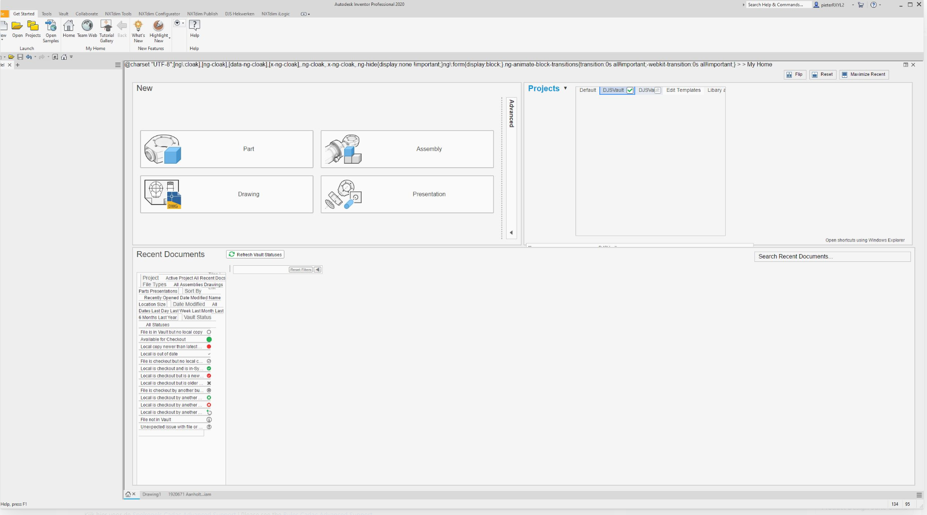 Home screen doesn't display properly in Inventor