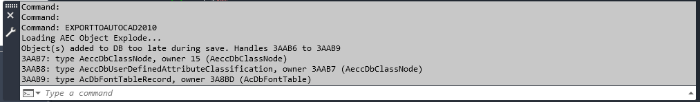 "Object(s) added to DB too late during save" when exporting from Civil 3D to AutoCAD