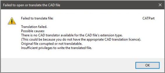 "Failed to open or translate the CAD file" error message when importing model into PowerInspect