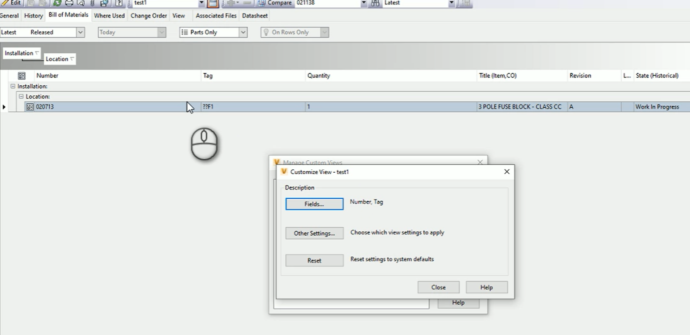 Vault BOM에서 Mechanical 필터로 전환하면 Vault BOM의 필터 뷰가 잘못됩니다.