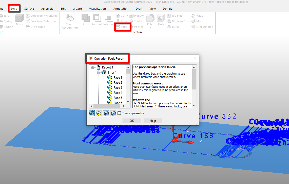 Solid 'Split' command fails to split solid model in PowerShape.