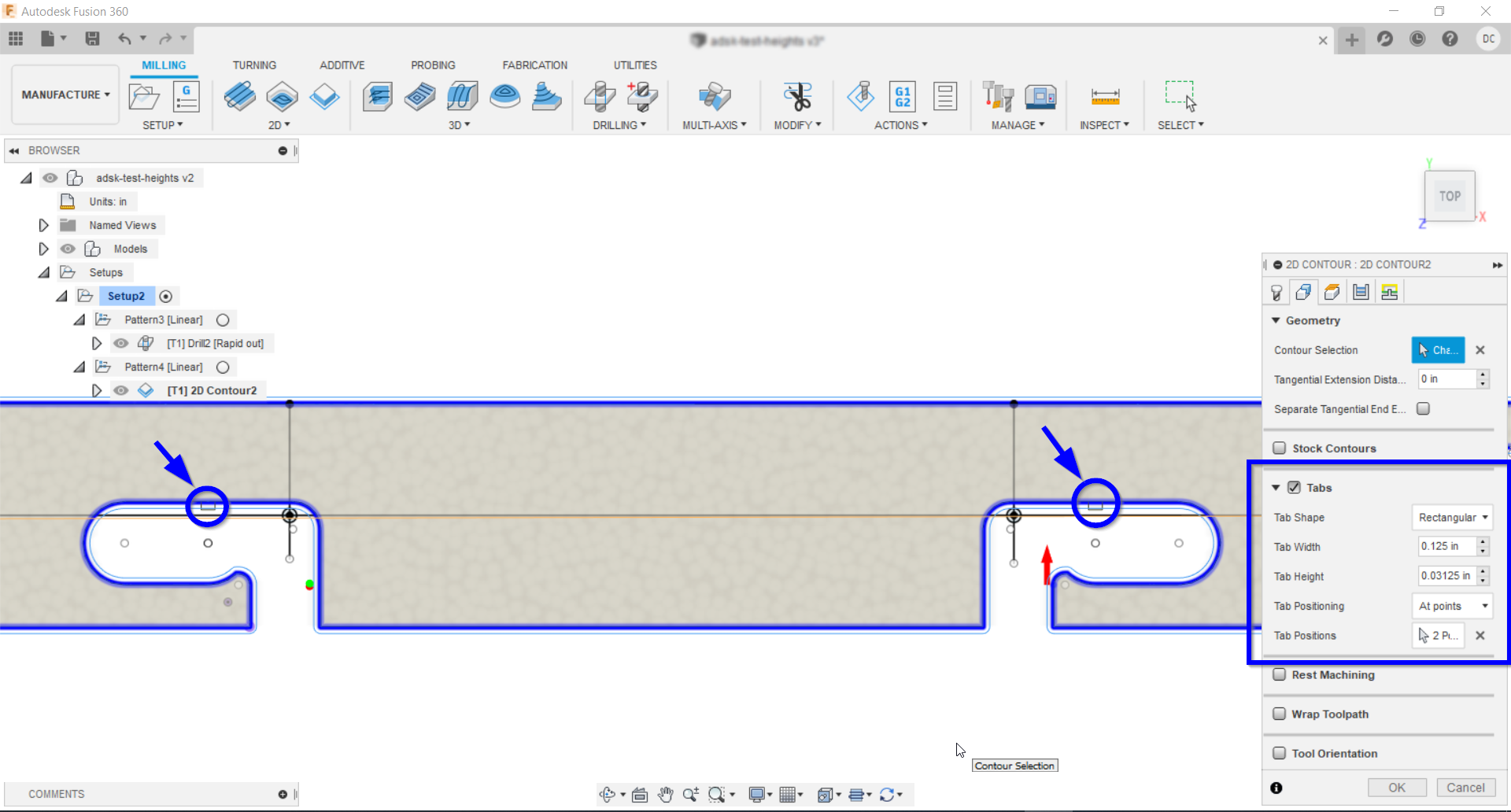 How to leave connection material or tabs using a 2D contour toolpath in Fusion and Inventor CAM