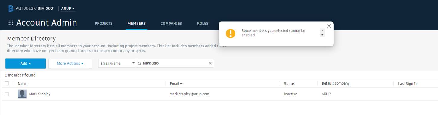  Some Members You Selected Cannot Be Enabled When Trying To Enable An Inactive Member In BIM 
