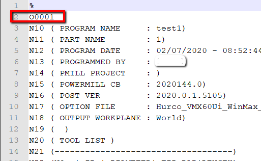 How to add program number to nc output of a PowerMill Hurco_VMX60Ui ...