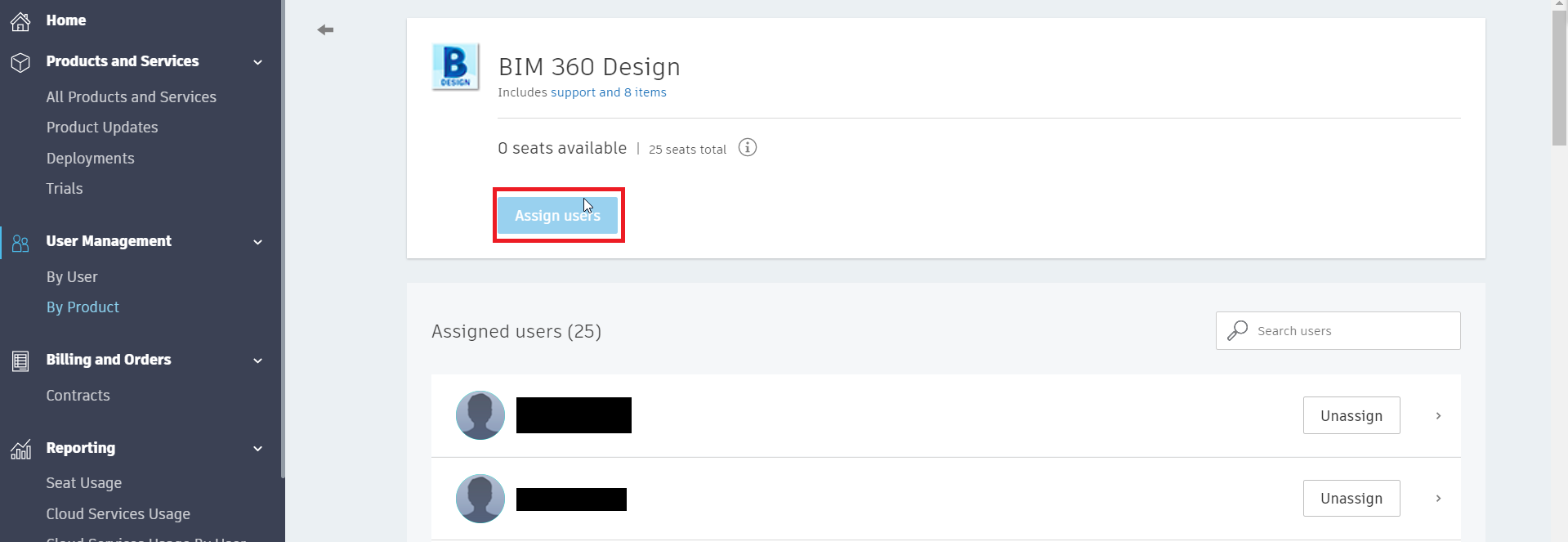 How to assign or unassign a BIM Collaborate Pro license seat to a user
