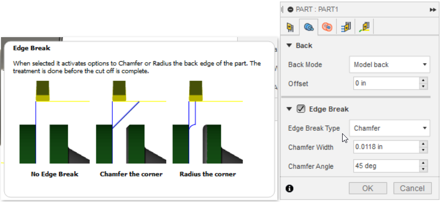 How to backside chamfer a cylinder before parting off in Fusion 360