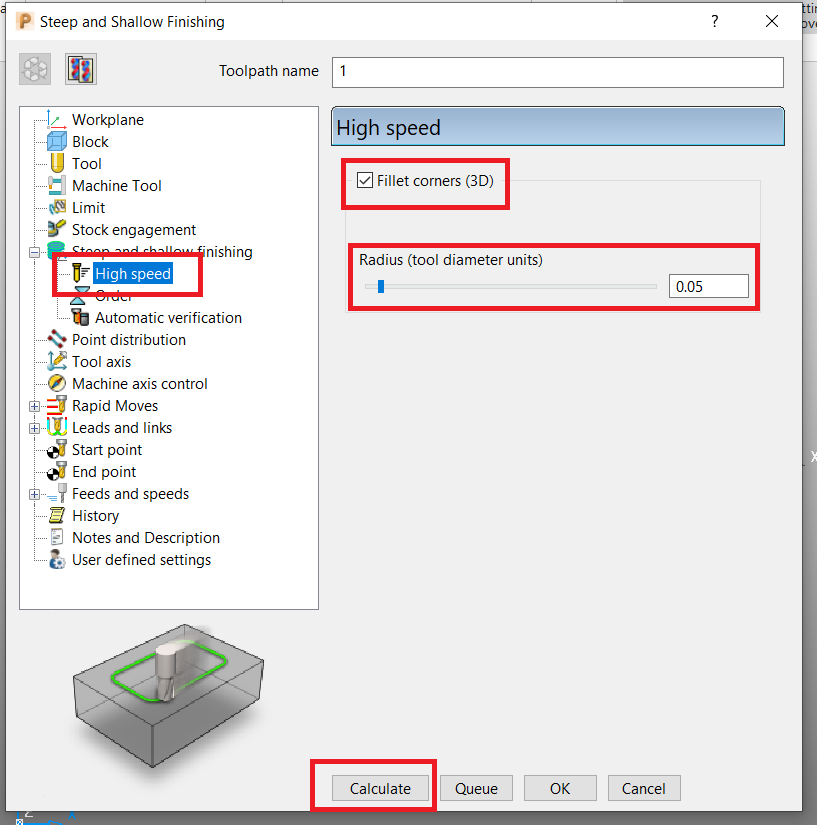 How to avoid sharp corners toolpath moment while calculating the steep and shallow finishing ...