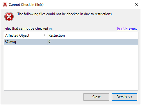 "The following files could not be checked in due to restrictions...Restriction 0" when checking ...
