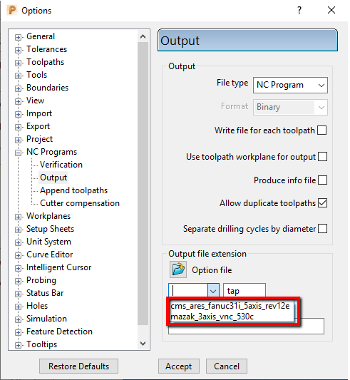 How to clear unwanted post processor option files from Options Output ...