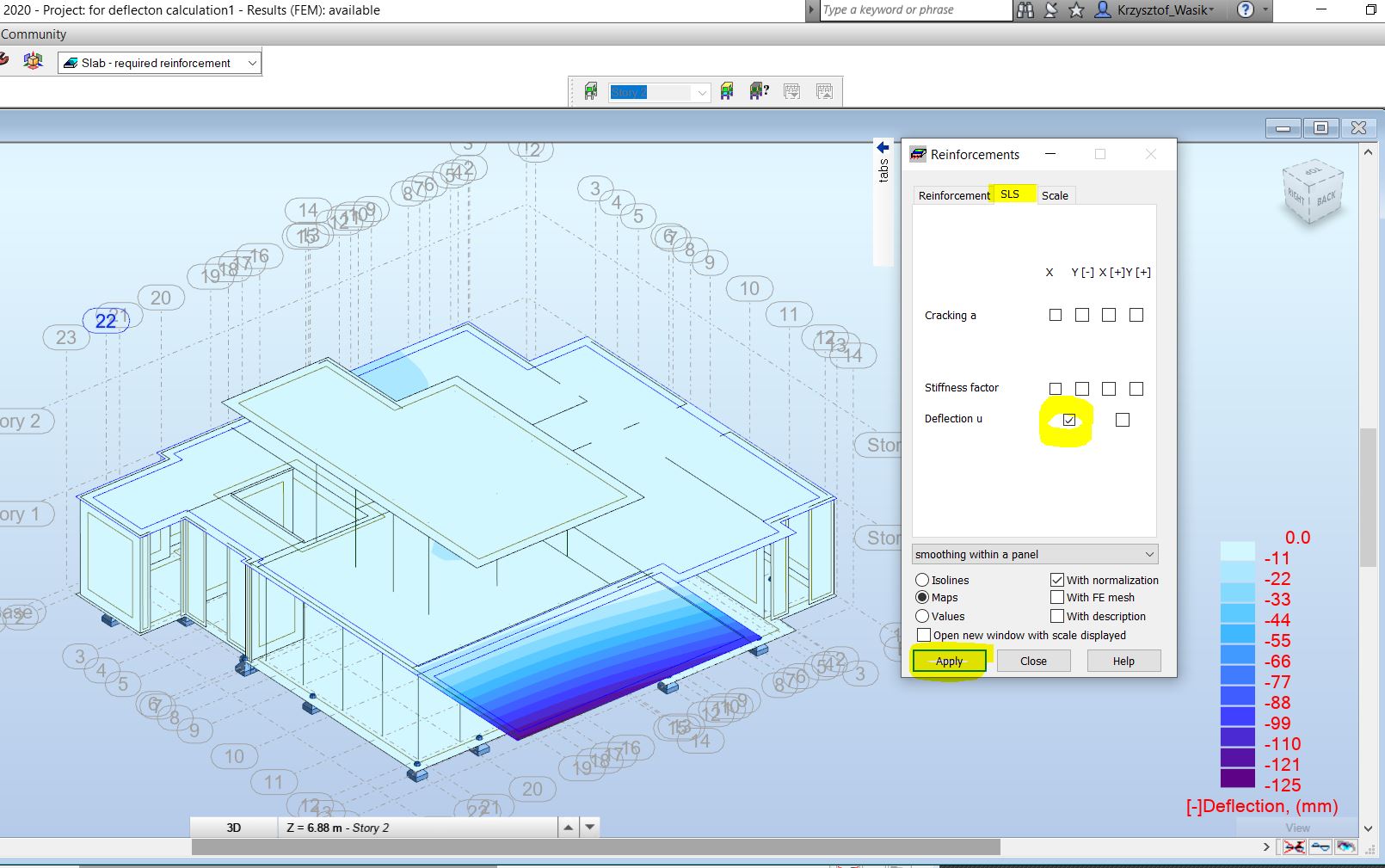 How to calculate long term RC slab deflection with upstand beam defined in Robot Structural ...