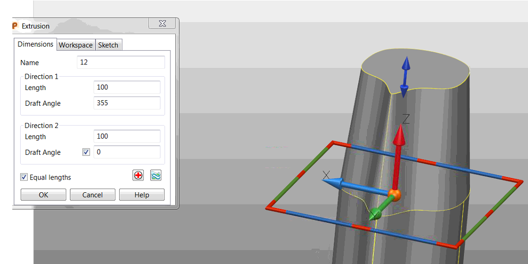 如何在PowerShape中沿两个方向（包括拔模斜度）创建实体拉伸。