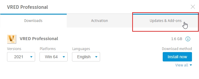 How to find and install the Asset Manager in VRED