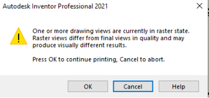 "One or more drawing views are currently in raster state" is shown when starting PDF export in ...