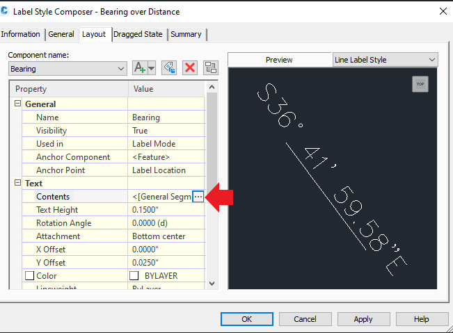 How to change the label style settings for lines and curves in Civil 3D