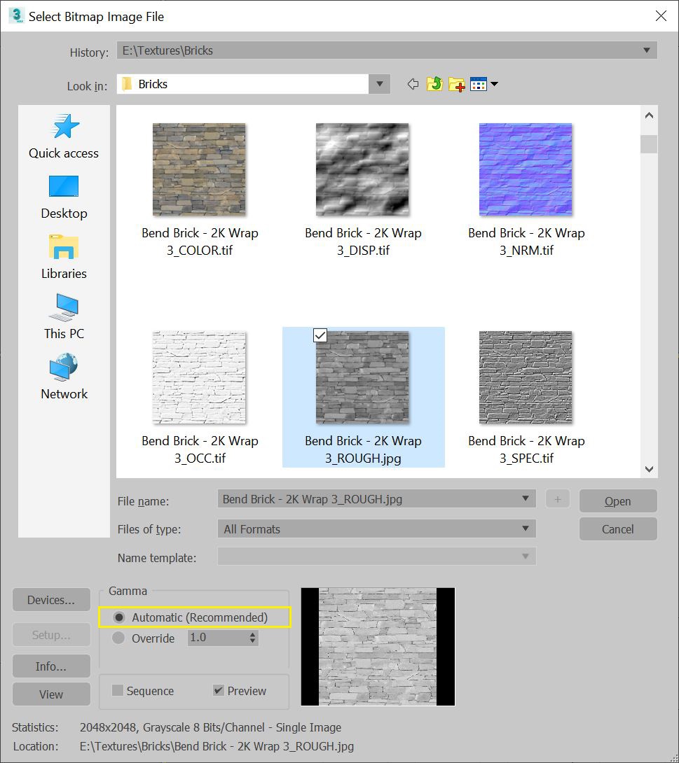 How to load non-color bitmaps for PBR workflow without changing Gamma Override manually in 3ds Max