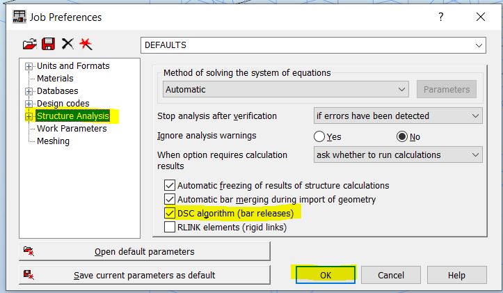 "The DSC algorithm turned on for structures containing offsets" while model calculation in ...