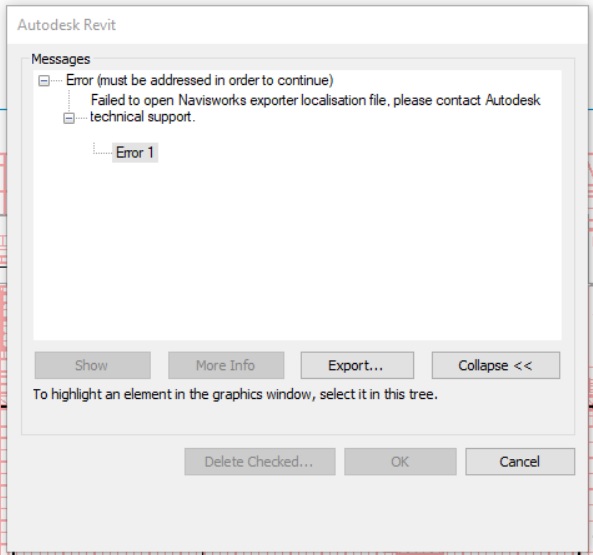 "Failed to open Navisworks exporter localisation file" when exporting file to Navisworks from Revit