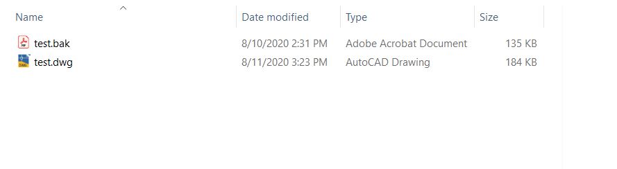 Incorrect file type association for AutoCAD backup (.bak) files