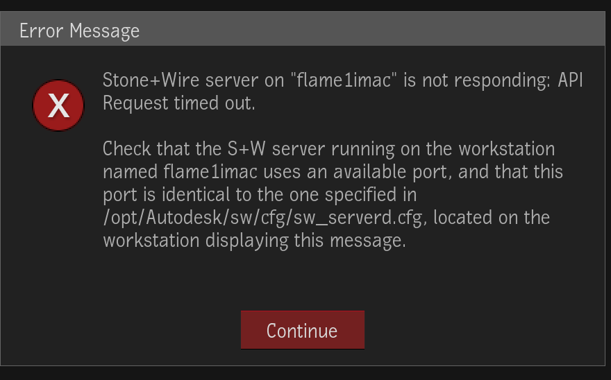 “Stone+Wire server on “host name” is not responding: API Request timed ...