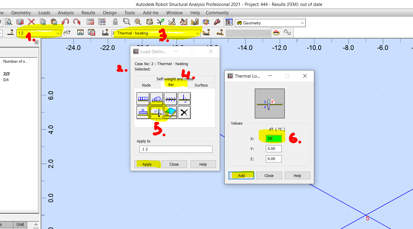How to define thermal load for bar structure in respect to reference temperature in Robot ...