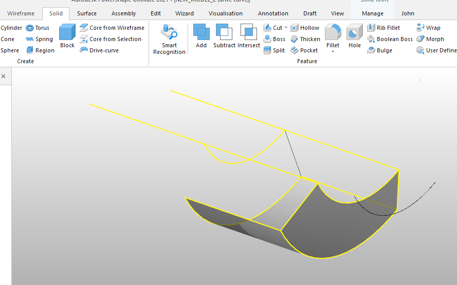 Getting broken solid when created from a surface created using drive curve in Powershape