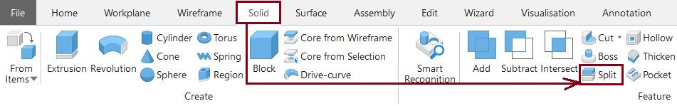 How to split a solid body with a surface in PowerShape