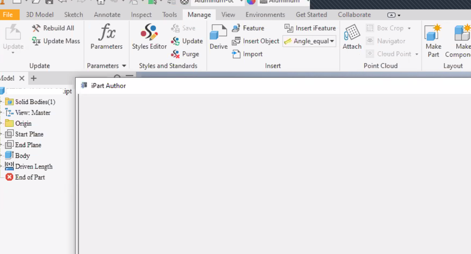 iPart table is blank and all options are empty in Inventor